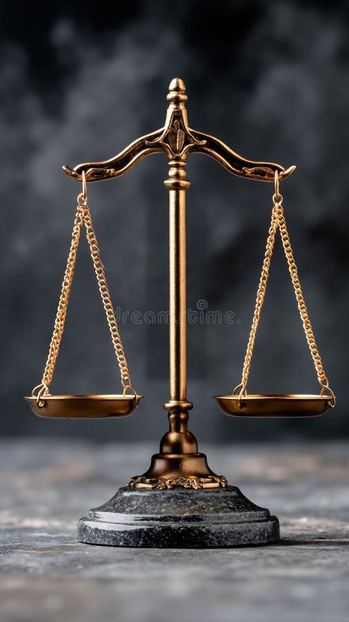 A Golden Scale of Justice on a Marble Table Stock Photo - Image of ...