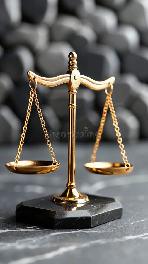 A Golden Scale of Justice on a Marble Table Stock Image - Image of base ...