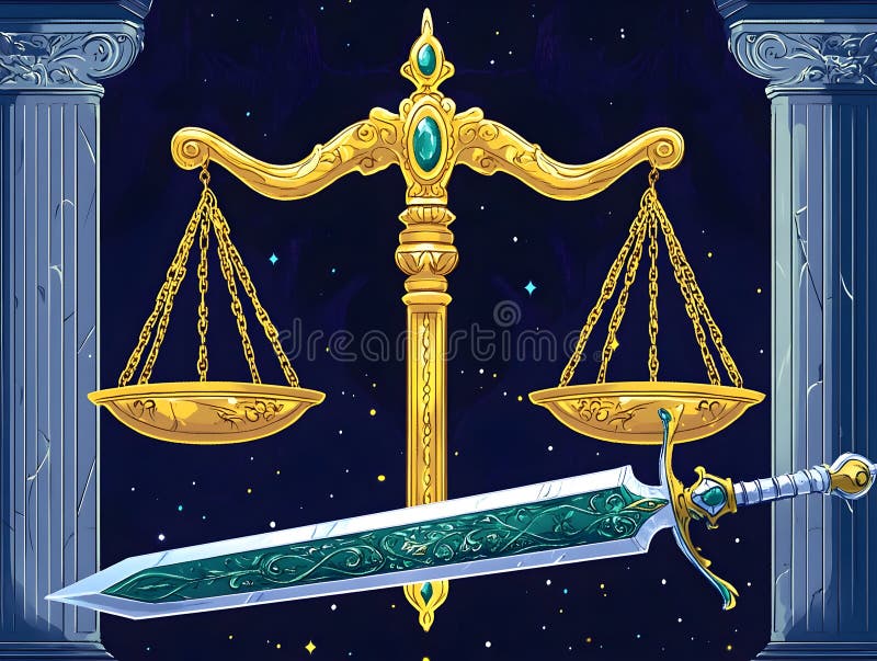 A Golden Scale and a Sword Symbolize Justice and Balance in a Stylized ...