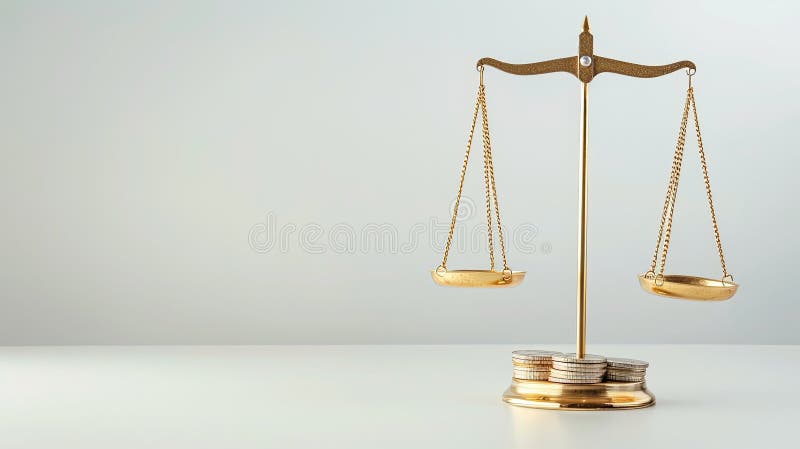 A Golden Scale with Two Empty Trays Sits on a White Surface. Each Tray ...