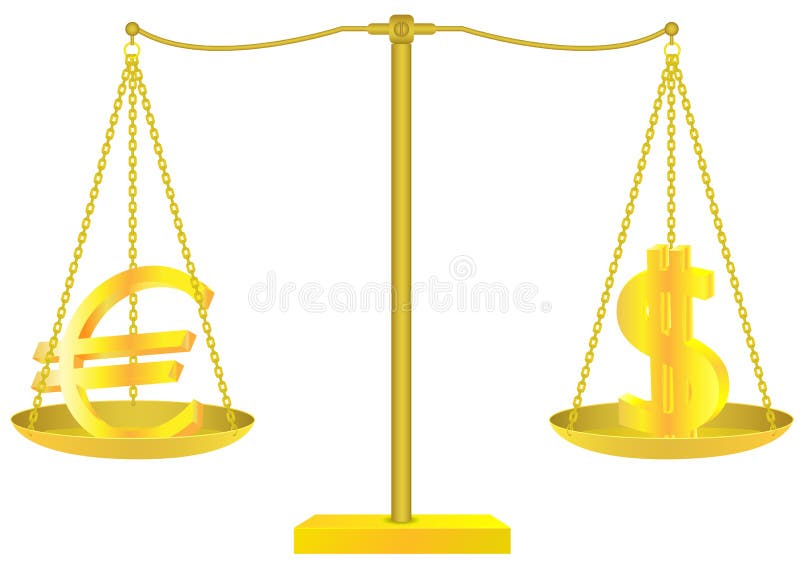 Golden Scales with Euro and Dollar Signs Stock Vector - Illustration of ...