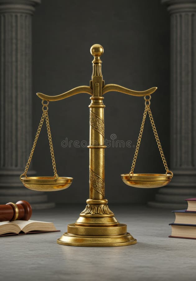 Golden Scales of Justice on a Grey Background Stock Illustration ...