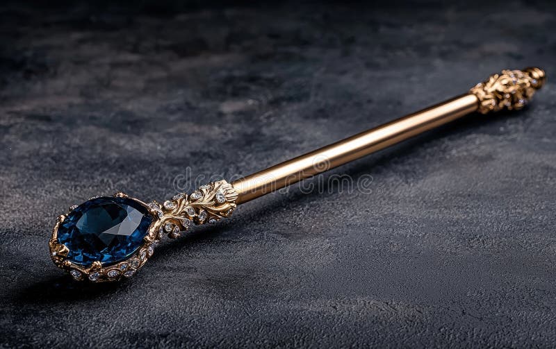 A Golden Scepter with a Large Blue Gemstone. Stock Illustration ...