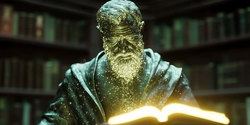 Golden Scholar Glowing Book in Library Background Wallpaper Stock ...