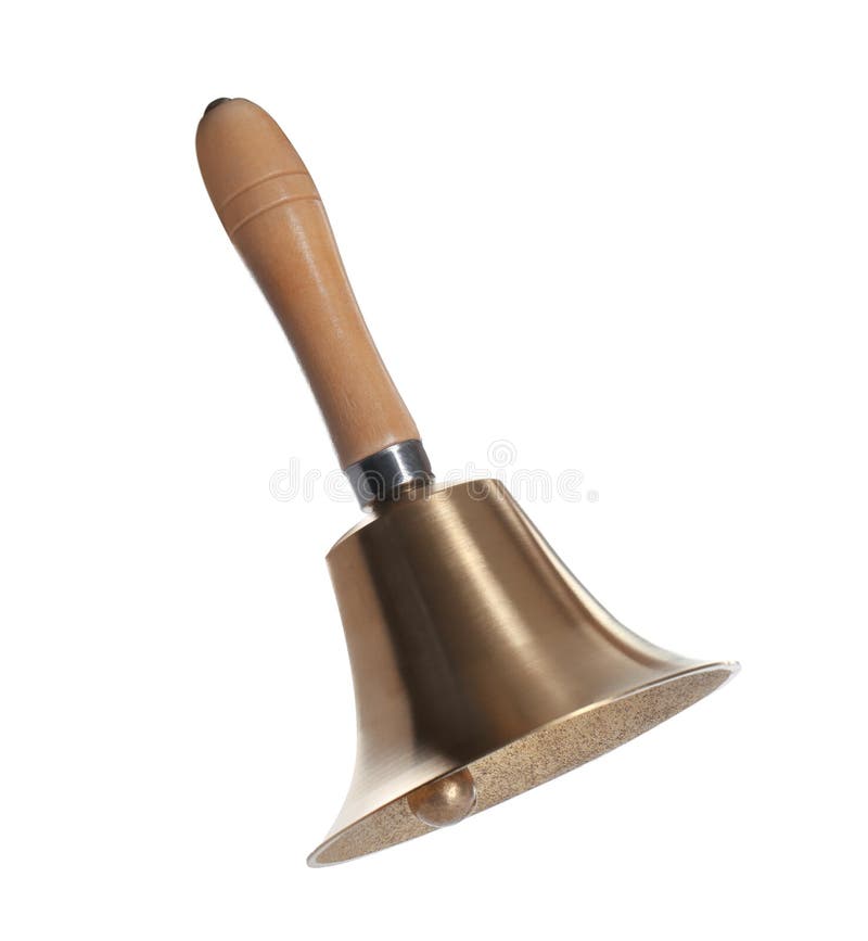 Golden School Bell with Wooden Handle Isolated on White Stock Photo ...
