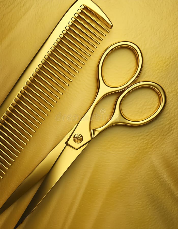 Golden scissors and comb stock illustration. Illustration of comb ...