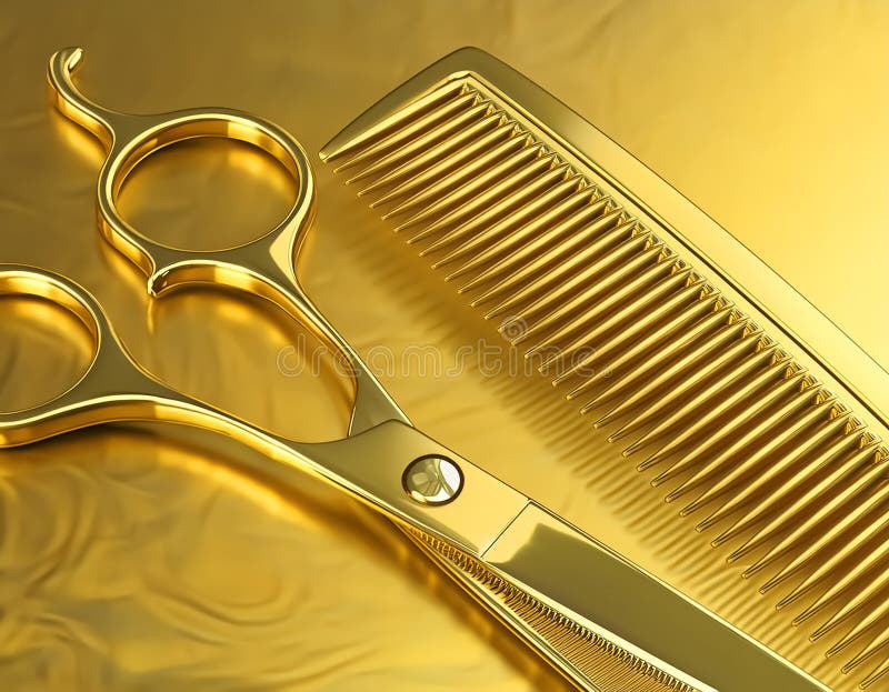 Golden scissors and comb stock illustration. Illustration of quality ...