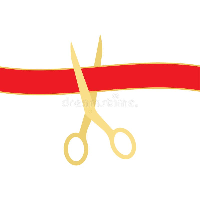 Golden Scissors Cut the Red Ribbon. the Symbol of the Grand Opening ...