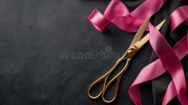 Golden Scissors and Pink Ribbon on Dark Backdrop: Elegant Crafting ...