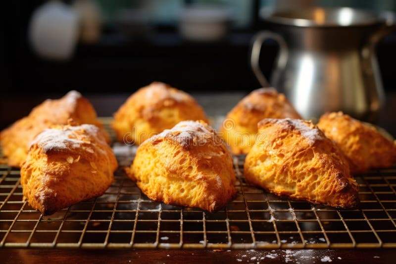 Golden Scones Cooling on a Wire Rack Stock Illustration - Illustration ...