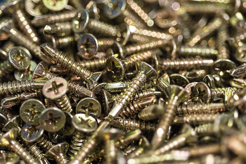 Golden Screws Macro Close Up. Background Pattern. Stock Photo - Image ...