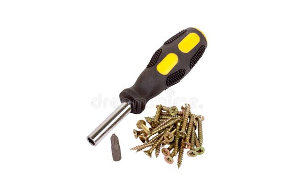 Golden Screws and Screwdriver Stock Photo - Image of metallic, sharp ...