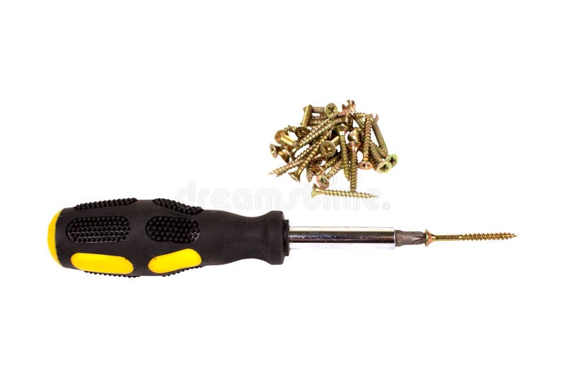 Golden Screws and Screwdriver Stock Photo - Image of pile, detail: 87379106