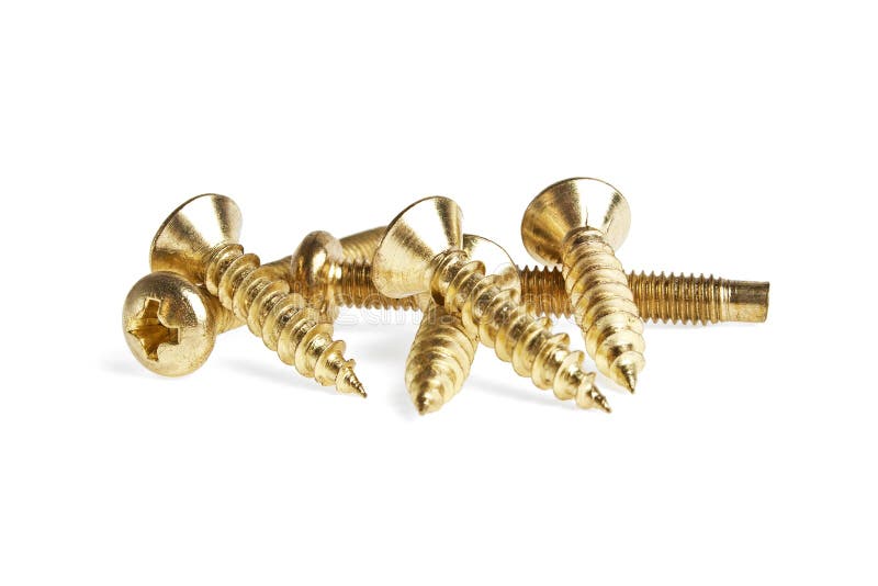 Golden Screws on White Background Stock Photo - Image of fastening ...