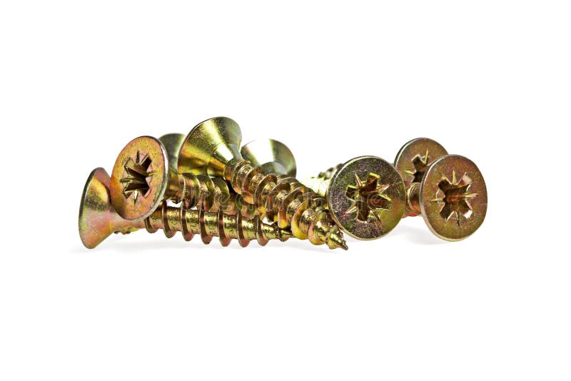 Golden Screws on White Background Stock Image - Image of metallic, home ...