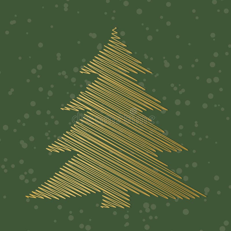 Golden Scribble Christmas Tree and Snow Stock Vector - Illustration of ...