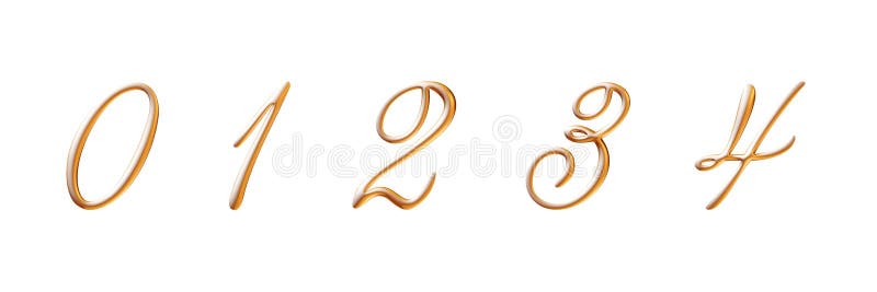 Golden Script Alphabet, Metallic Font, Embossed Numbers 0 1 2 3 4, 3d ...