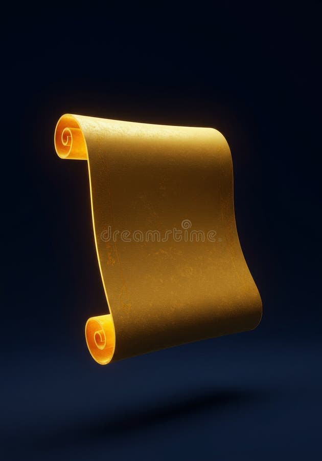Golden Scroll on Dark Background: 3D Render Stock Illustration - Illustration of history, wealth ...