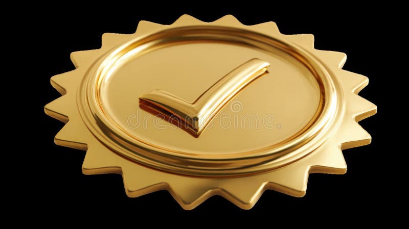 Golden Check Mark Seal Representing Approval and Certification on ...