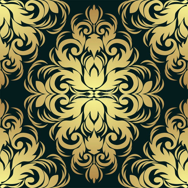 Golden seamless wallpaper. stock vector. Illustration of flower - 28842722