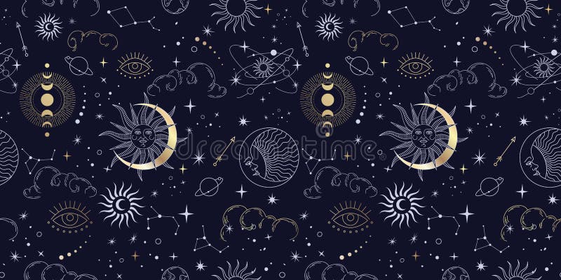 Vector Seamless Pattern with Celestial Mystic Esoteric Magic Elements ...