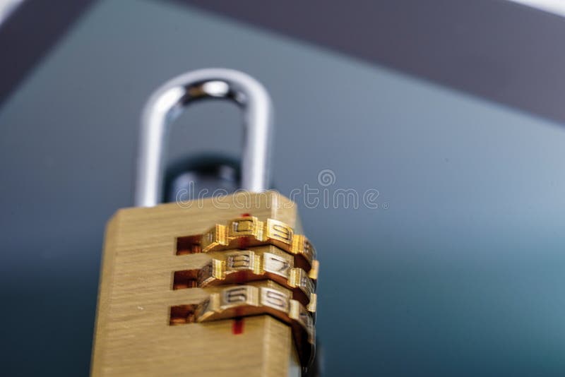 Golden Security Digital Password Lock Key on Tablet Stock Photo - Image ...