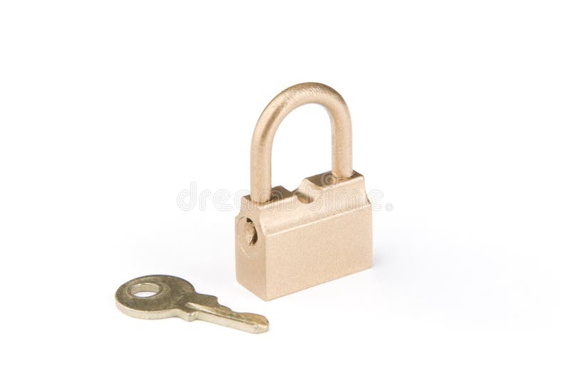 Golden Security Padlock and Key Stock Image - Image of still, lock: 5491349