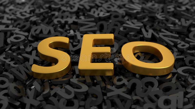 Golden `seo` Text on Stack of Letters. 3d Illustration Stock ...