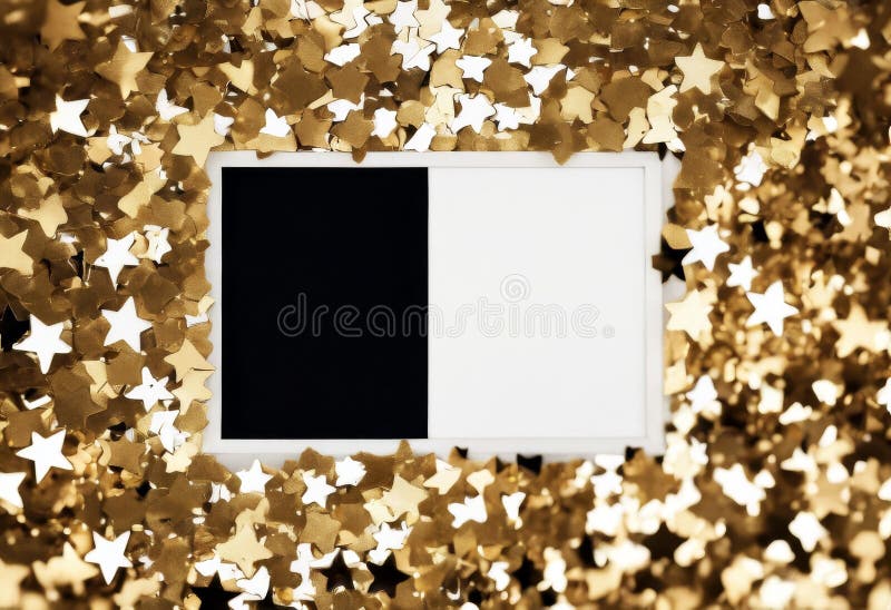 Golden Sequins Star Arranged Confetti Rectangular Frame Shaped Form ...