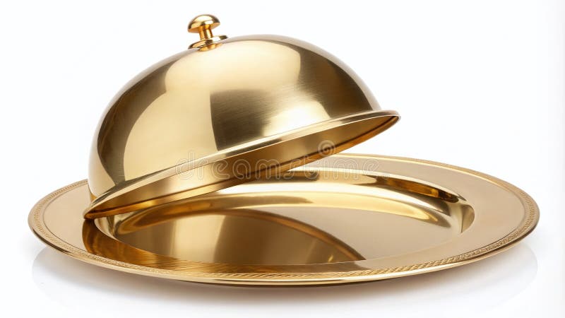 Golden Serving Cloche Elevates Empty Plate in Luxurious Dining Setting ...