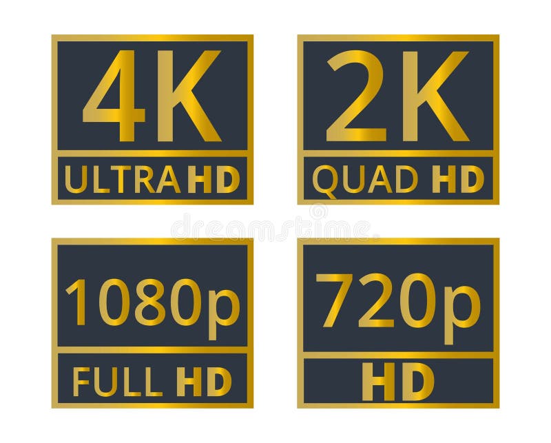 Golden Set of Resolution Symbols. 2k, 4k, 1080p Y 720p Signs Stock ...