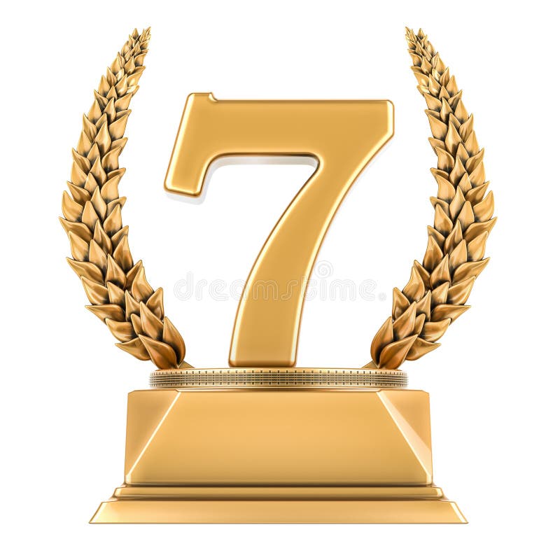 Golden 7, Seventh Place Trophy Cup, 3D Rendering Stock Illustration ...