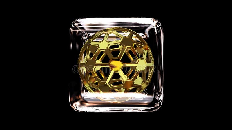 Golden Shape and Glass Cube in Full Rotation, Alpha Channel, Looped ...