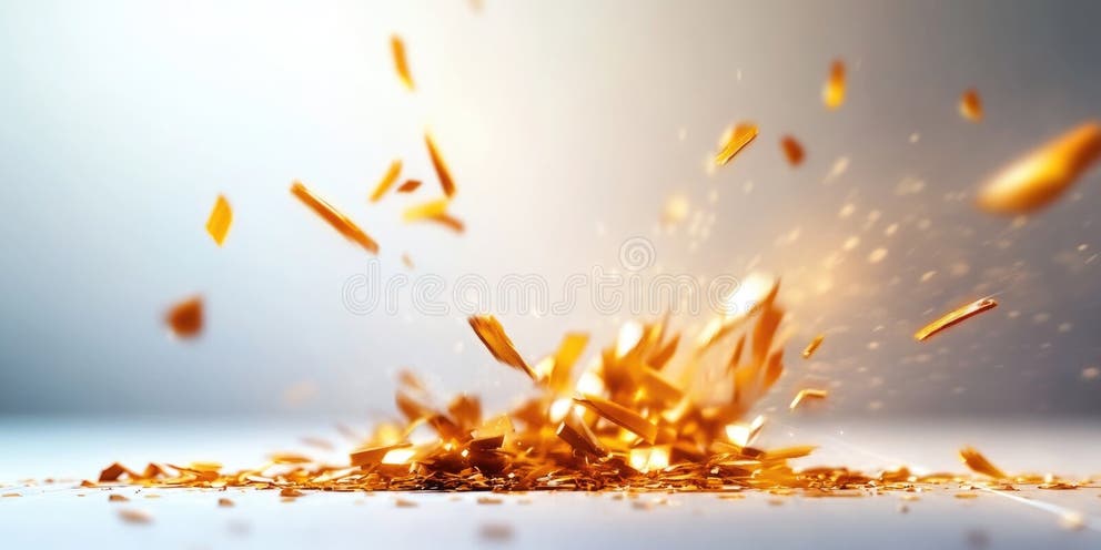 Golden Shards Exploding in Motion with Bright Light and Dynamic Energy ...