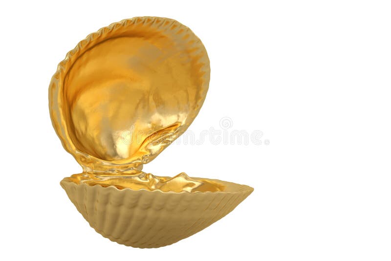 Golden Sea Shell with Pearl Isolated on White Background. 3D Ill Stock ...