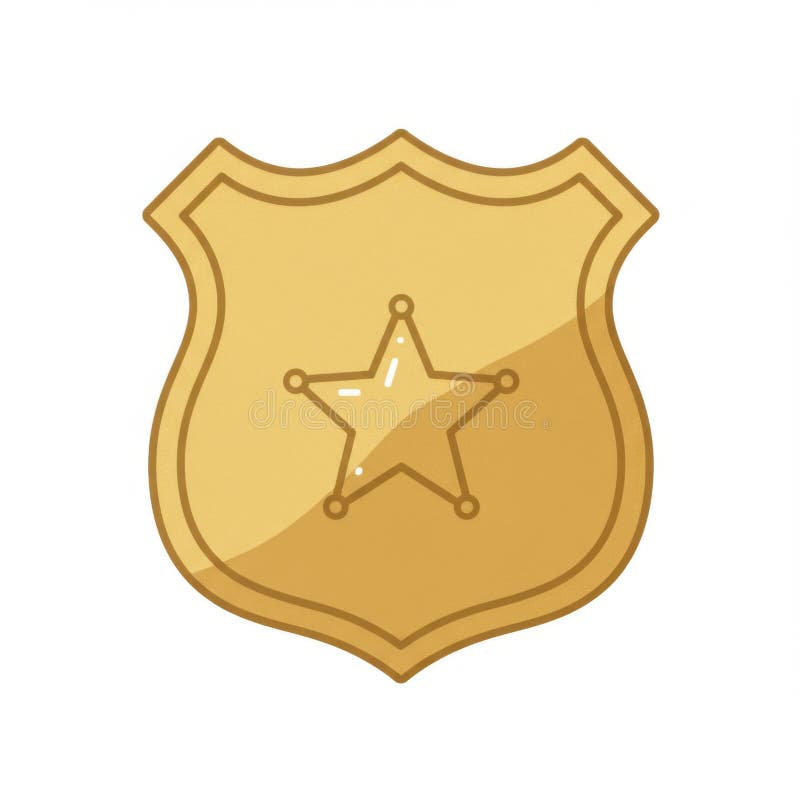 Golden Sheriff Badge with Star on White Background Security Symbol ...