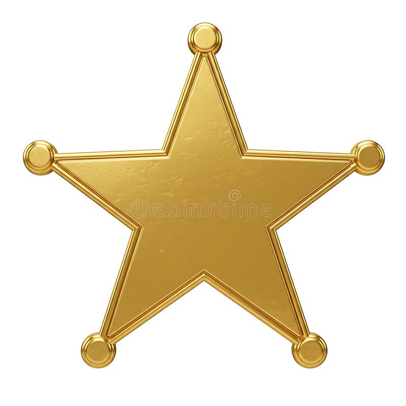 Golden Sheriff Star Badge Still Life on White Background Render Stock ...