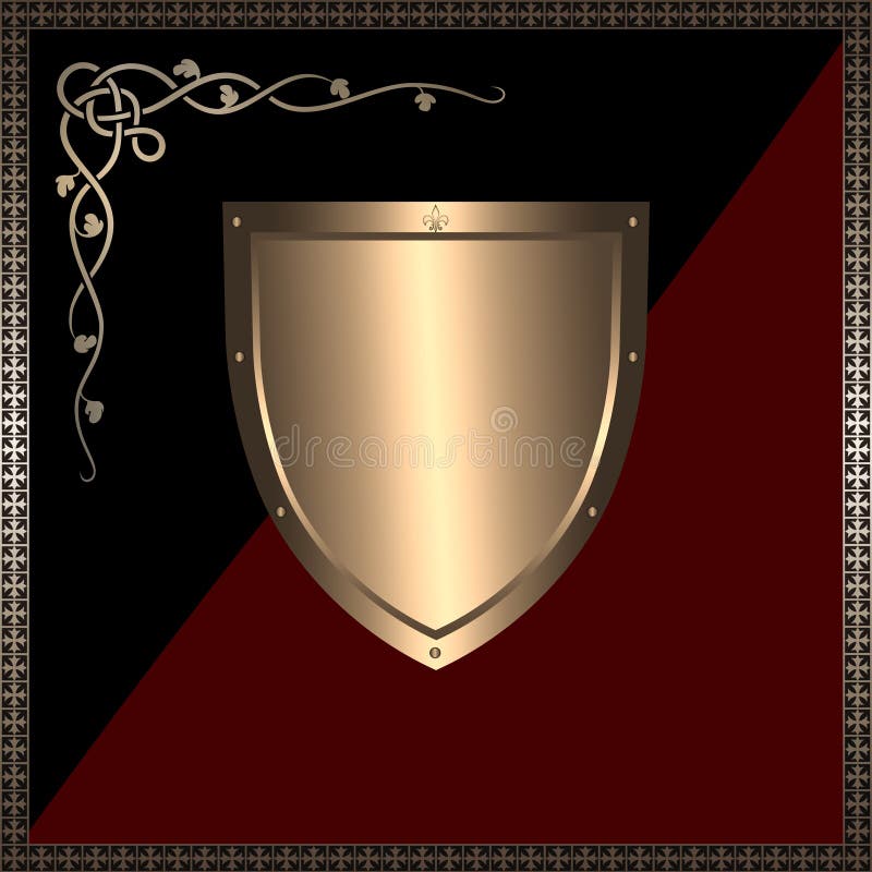 Golden Shield with Two Swords and Banner Stock Illustration ...