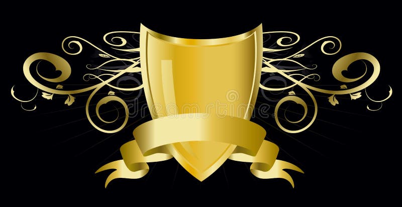 Gold shield and ribbon stock vector. Illustration of emblem - 28002567