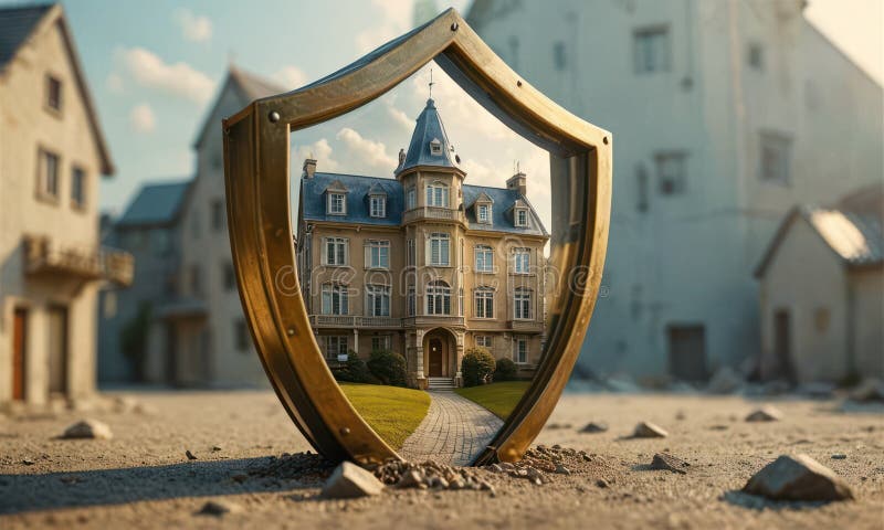 A Golden Shield with a Castle on it is Reflected in a Mirror, Creating ...