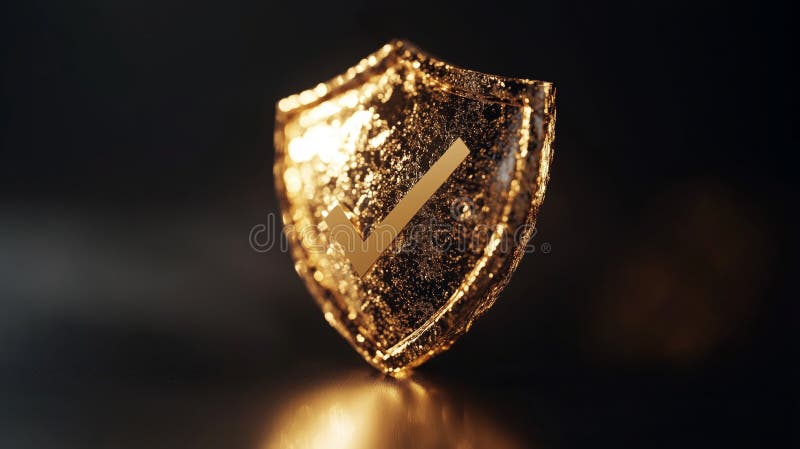 Golden Shield with Checkmark Symbolizes Excellence Stock Image - Image ...