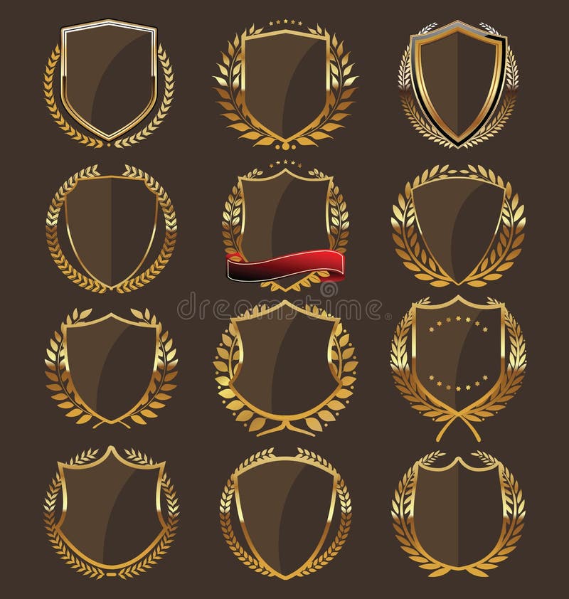 Golden Shield and Laurel Wreath Anniversary 50 Years Stock Illustration ...