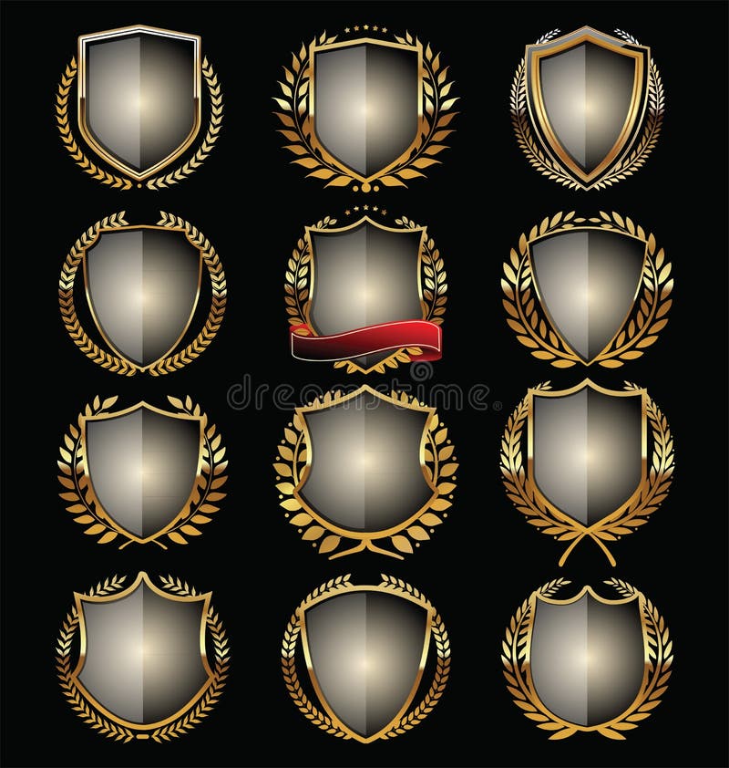 Golden Shield and Laurel Wreath Anniversary 50 Years Stock Illustration ...