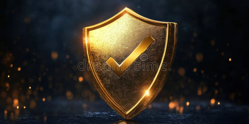 Golden Shield Emblem with a Checkmark Symbolizing Security and Trust in ...