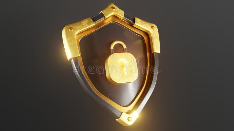 Golden Shield Emblem Featuring a Lock a Powerful Symbol Representing ...