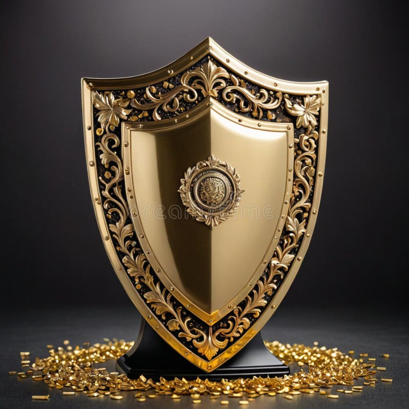 Golden Shield with Festive Confetti Burst Stock Illustration ...