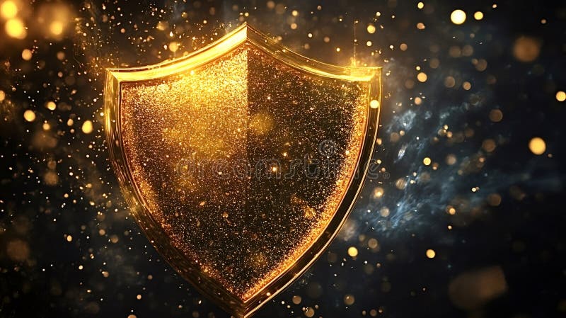 Golden Shield Glittering on a Dark Background Symbolizing Protection ...