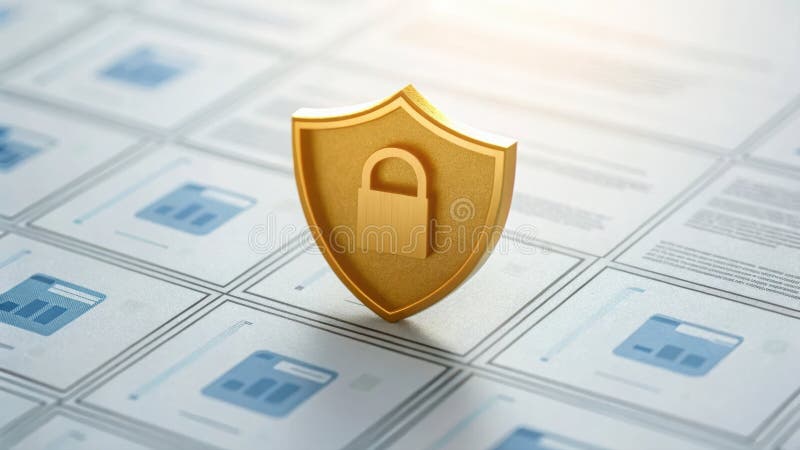 Golden Shield Icon Layered Over a Digital Report Background ...
