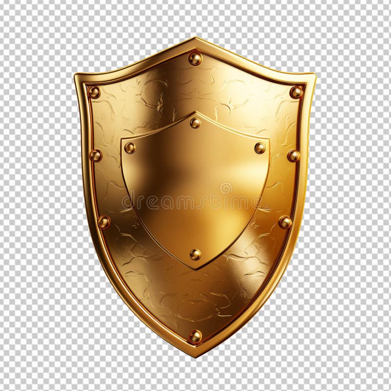Golden Shield Isolated on Transparent Background Stock Illustration ...
