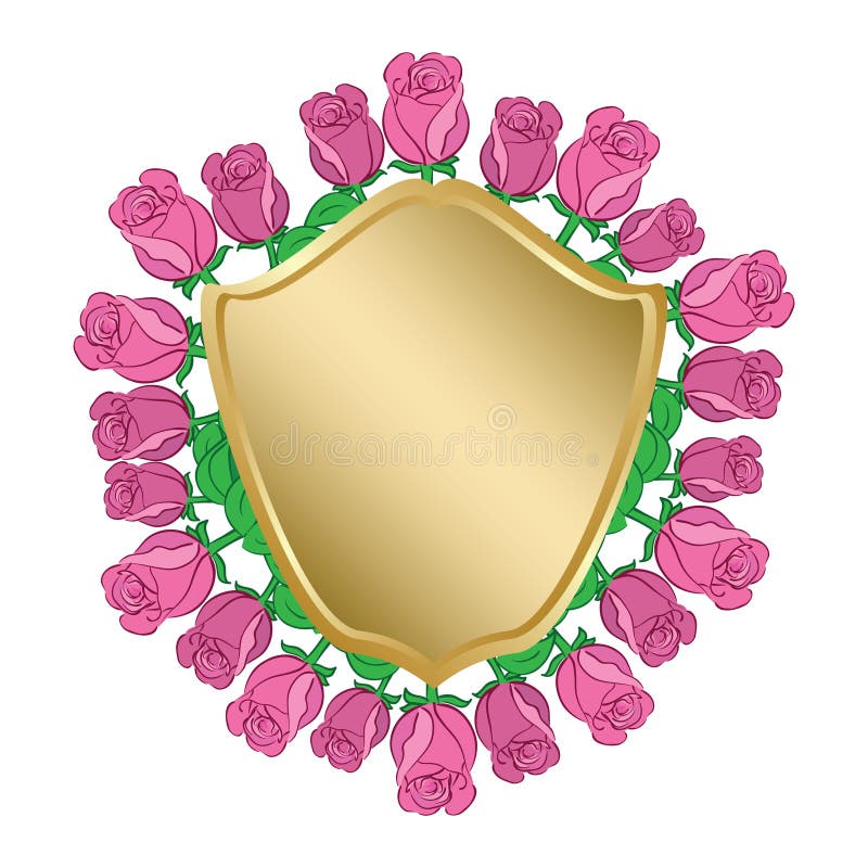 Golden Shield with Red Roses - Vector Frame Stock Vector - Illustration ...